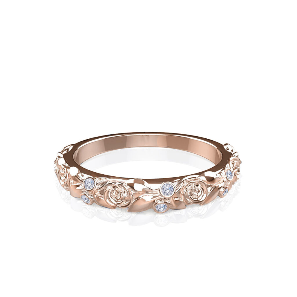 'Layla' Natural Diamond Gold Flower and Rose Band