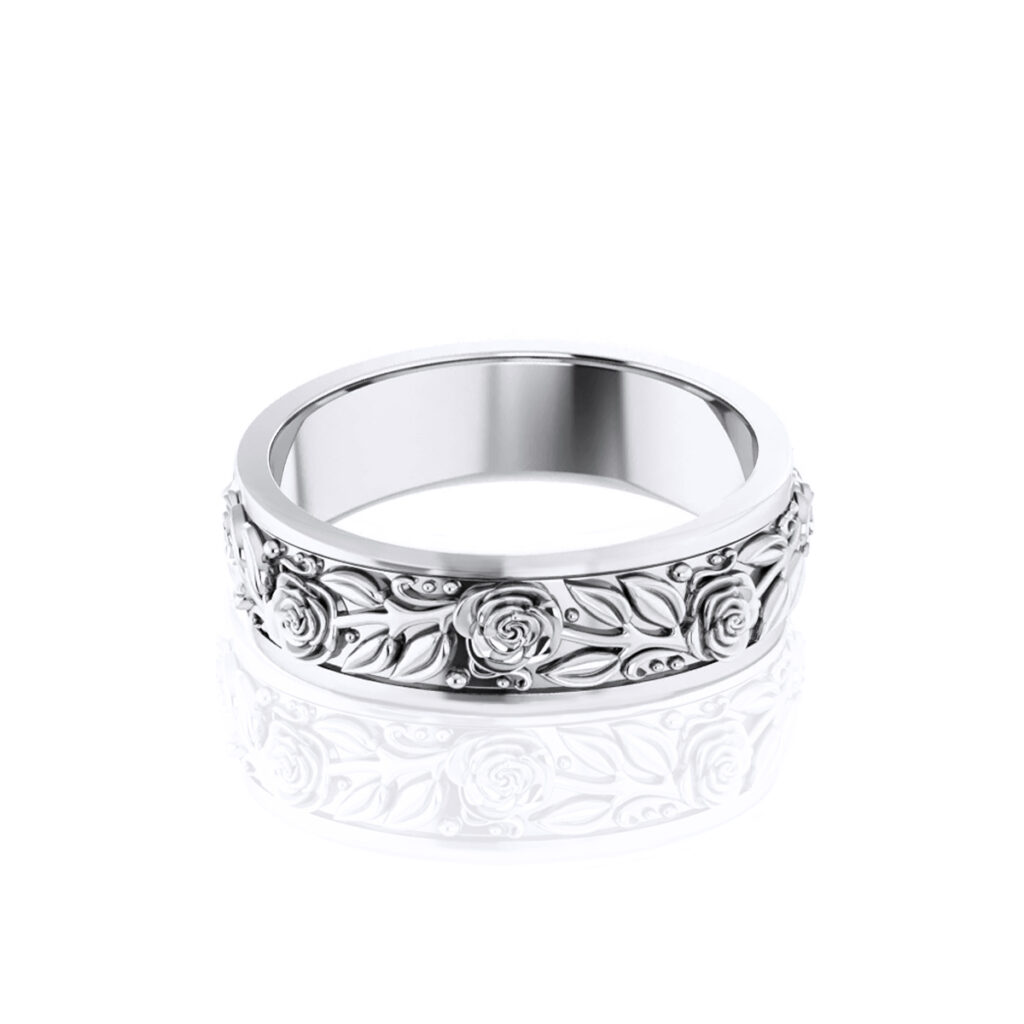 'Roses' Sterling Silver Men's or Women's Floral Band