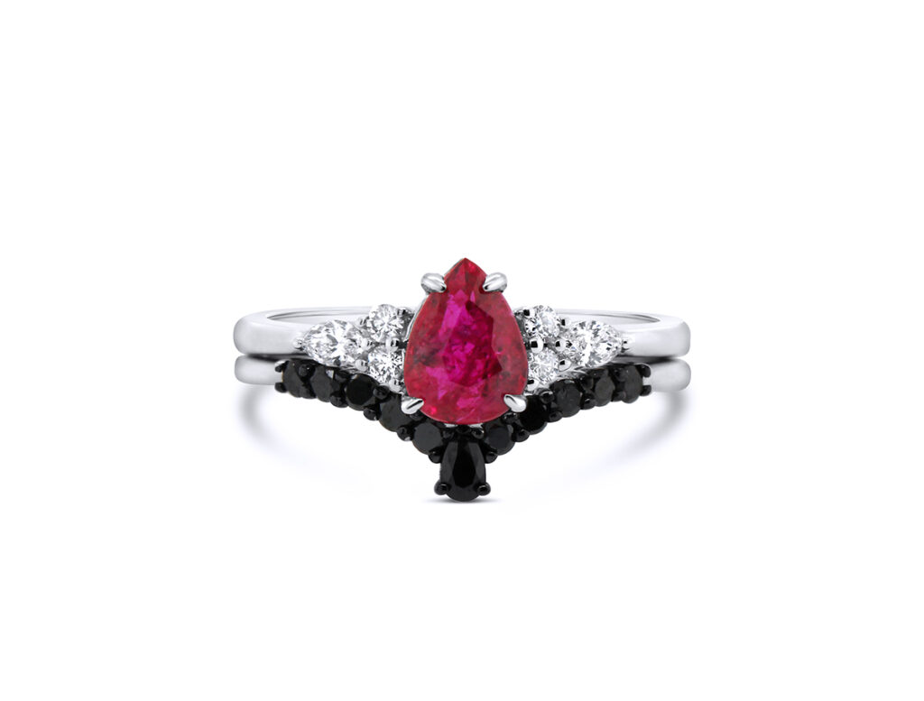 1.01ct Natural Pear Cut Ruby & Diamond 14k White Gold Bridal Set