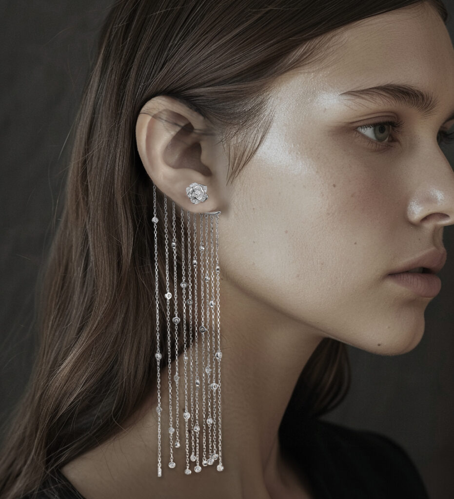 'Liv' Drop Chain Fringe Rose Floral Earrings