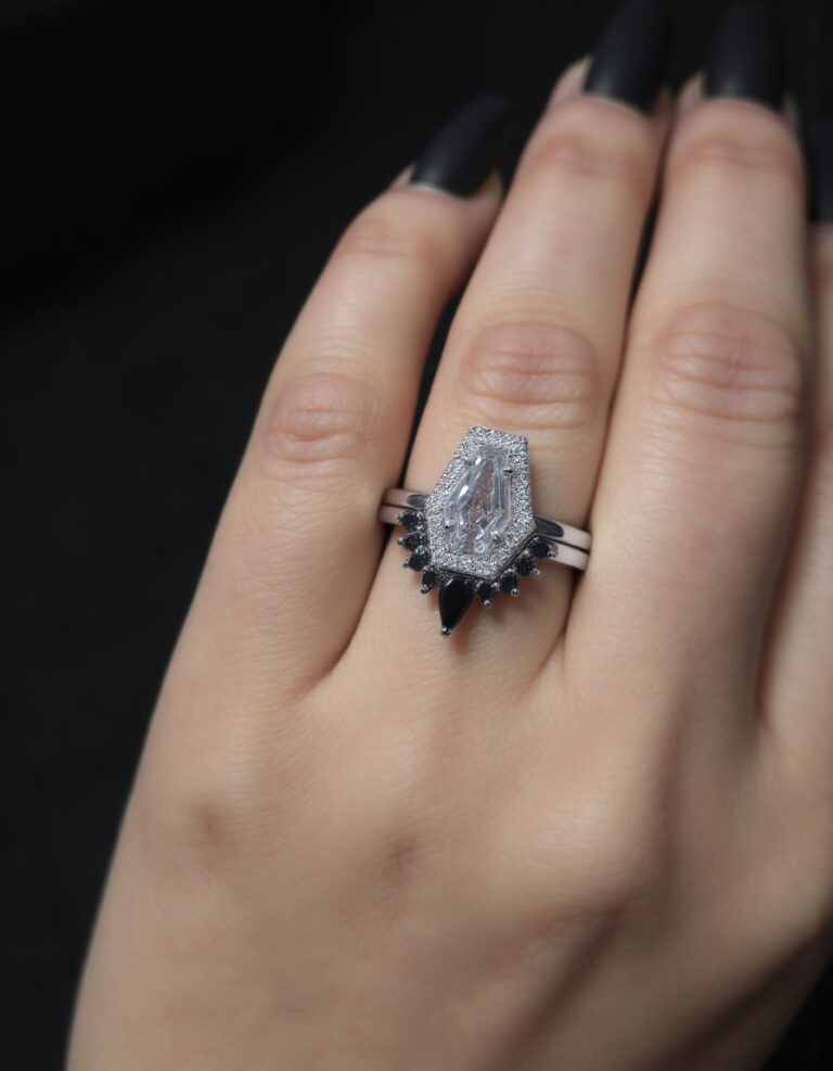 1.53ct Diamond Coffin Cut 14k White Gold Bridal Set