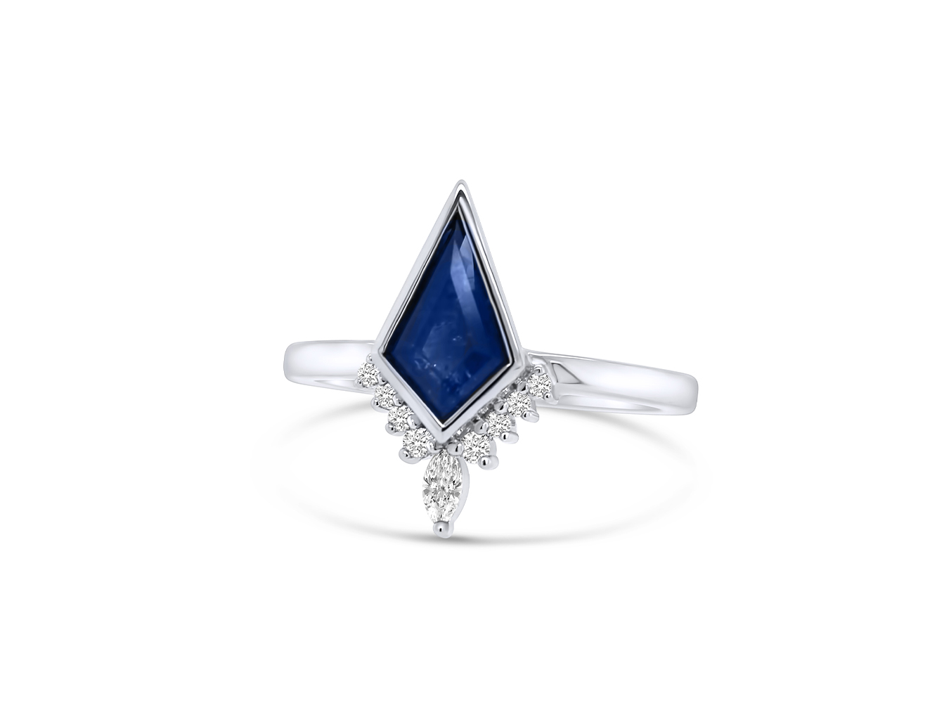 1.46ct Blue Sapphire Kite Cut & White Diamond Platinum Ring